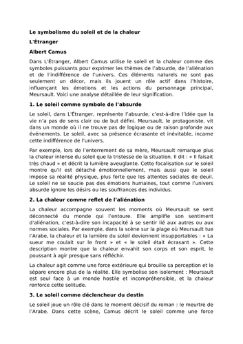 L’Étranger - Albert Camus - Symbolism - Sun and Heat | Teaching Resources
