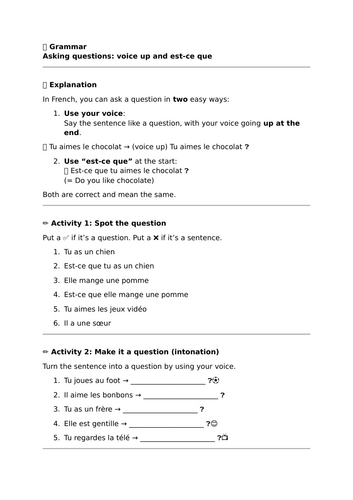 Asking Questions with Intonation and Est-ce que | Teaching Resources