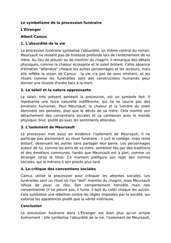 L'Étranger - Albert Camus - Symbolism - The Funeral Procession ...