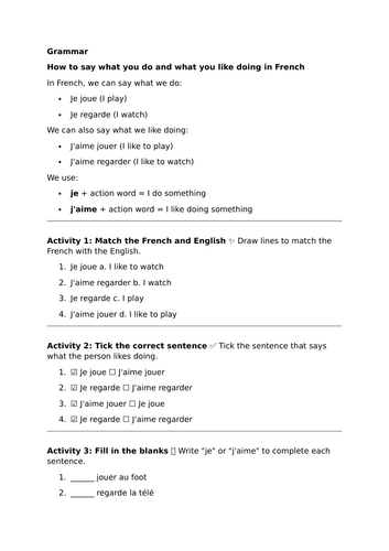 Saying What You Do and What You Like Doing | Teaching Resources