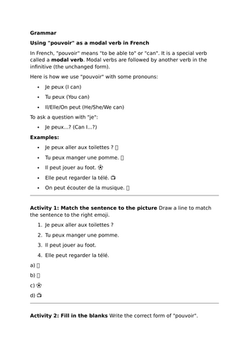 Using "pouvoir" as a Modal Verb | Teaching Resources
