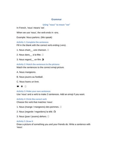 Using "nous" to mean "we" | Teaching Resources