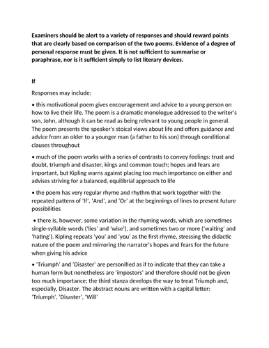 iGCSE English Literature comparing "If" and "Do Not Go Gentle ...