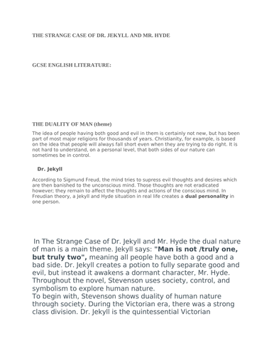 the theme of 'duality of man' in "The Strange Case of Dr. Jekyll and Mr ...