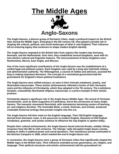 Anglo-Saxons “Article & Questions” Assignment (The Middle Ages ...