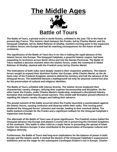 Battle of Tours “Article & Questions” Assignment (The Middle Ages ...