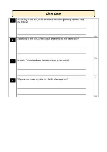 Reading Comprehension (KS2 SATS) Giant Otters | Teaching Resources