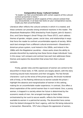 Sample LC Comparative essay: Small Things Like These, Sive, Shawshank ...