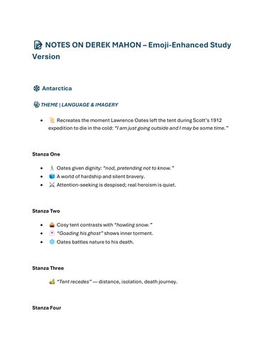 Derek Mahon – Visual Study Notes | Teaching Resources