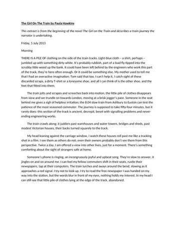 Language Paper 1 Question 1-5 - The Girl on the Train by Paula Hawkins ...