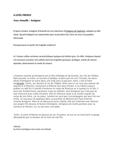 ANTIGONE: A LEVELRENCH teacher resource | Teaching Resources