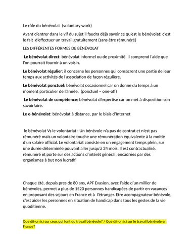 A / AS LEVEL FRENCH revision "Le role du benevolat": the speaking exam ...