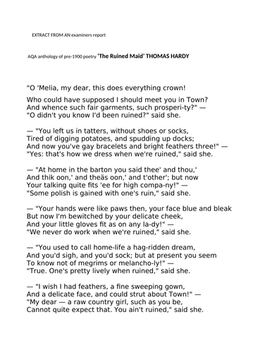 GCSE ENGLISH LITERATURE: Thomas Hardy "The Ruined Maid" | Teaching ...