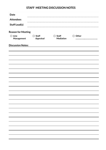 Team / Staff Meeting Notes Template | Teaching Resources