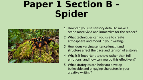 AQA English Language Paper 1 Section B - Spider Description | Teaching ...