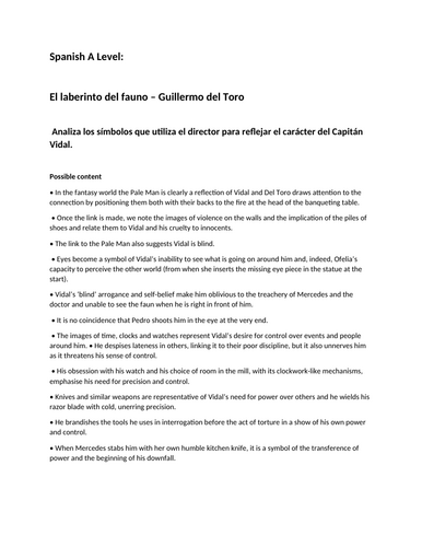 A LEVEL SPANISH revision "El laberinto del fauno" | Teaching Resources