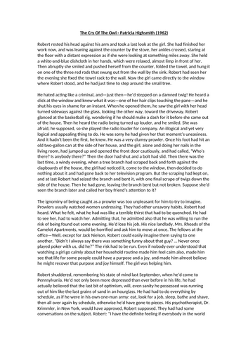 AQA English Language Paper 1 Section A - The Cry Of The Owl (Highsmith ...