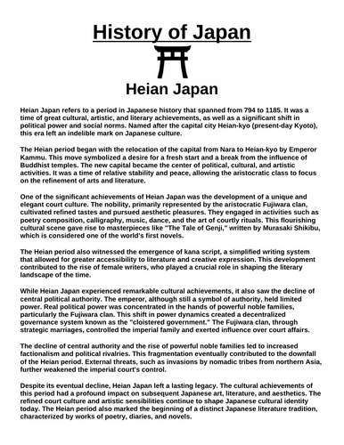 Heian Japan “Article & Questions” Assignment (Ancient Japan) | Teaching ...