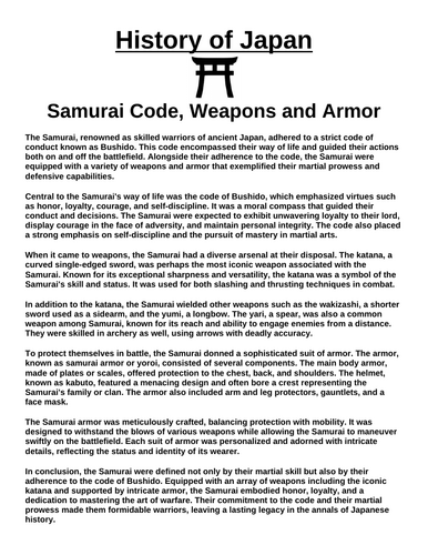Samurai Weapons & Armor “Article & Questions” Assignment (Ancient Japan ...