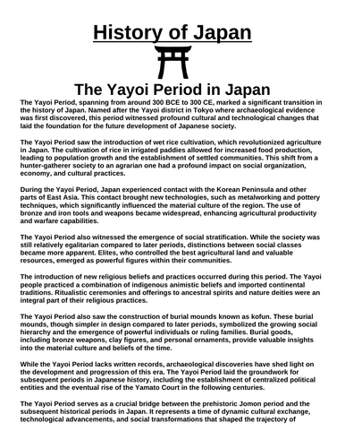 The Yayoi Period “Article & Questions” Assignment (Ancient Japan ...