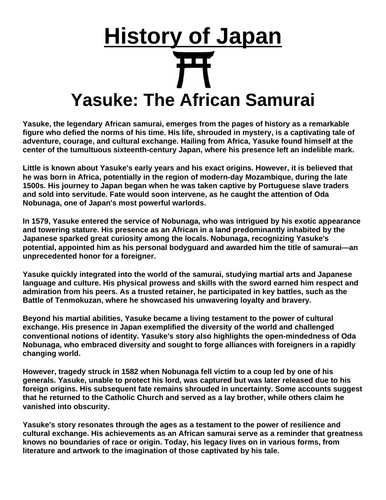Yasuke: African Samurai “Article & Questions” Assignment (Ancient Japan ...