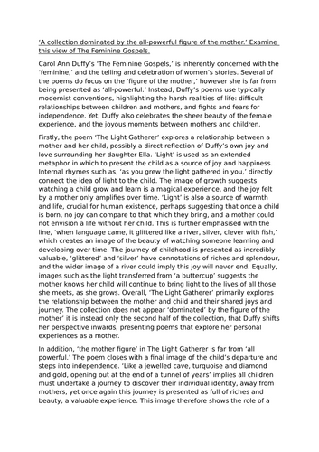 A* Essay Examples A Level English Lit - Feminine Gospels, Carol Ann ...