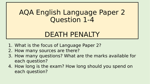 AQA English Language Paper 2 Question 1-4 - The Death Penalty ...