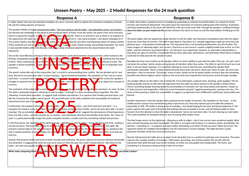 AQA Unseen 2025 responses on the poem Table. | Teaching Resources