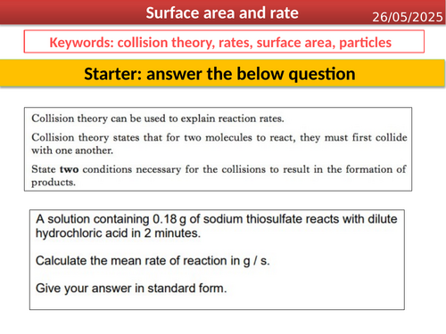 GCSE chemistry - Surface area and rate | Teaching Resources