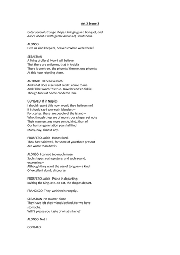 The Tempest - Act 3 Scene 3 - Comedy | Teaching Resources