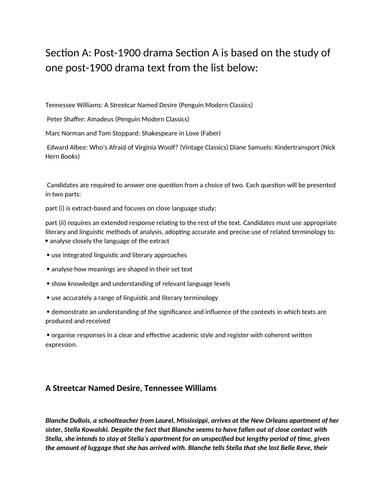 TEACHER RESOURCE A LEVEL ENGLISH LITERATURE "A Streetcar Named Desire ...