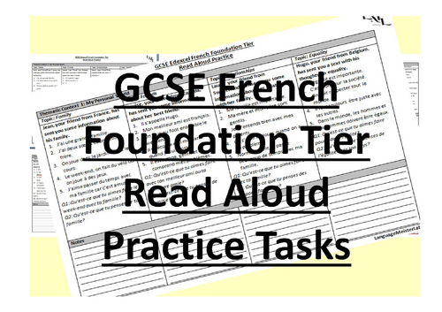 GCSE French Foundation Tier Read Aloud Practice Tasks | Teaching Resources