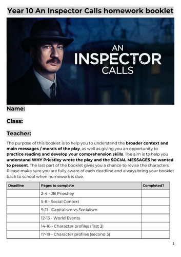 An Inspector Calls homework booklet | Teaching Resources