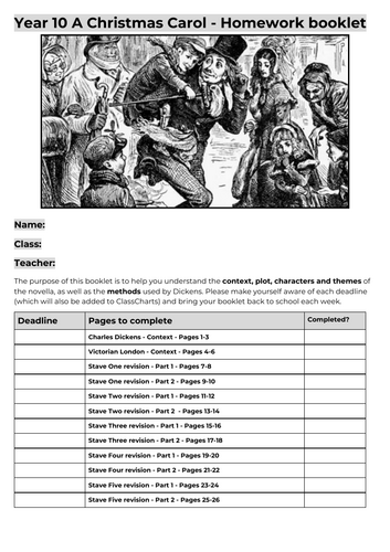 Christmas Carol homework booklet AQA GCSE | Teaching Resources