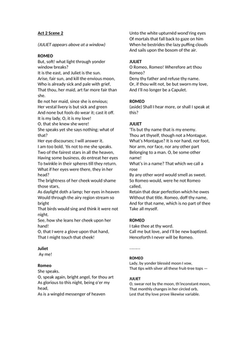 Romeo & Juliet - Act 2 Scene 2 | Teaching Resources
