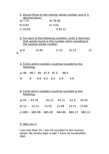 Year 5 Rounding to the Nearest Whole Number – Differentiated Worksheets ...