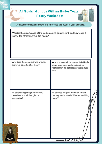 All Souls' Night by William Butler Yeats Poetry Worksheet | Teaching ...