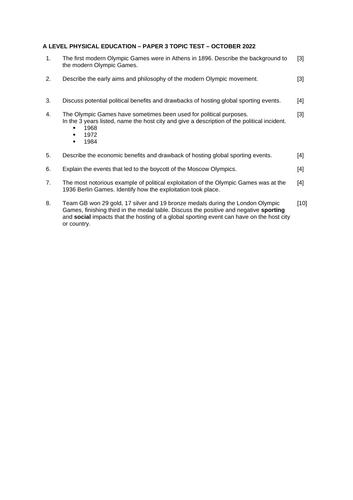 OCR A Level PE - The Olympic Games & Global Sporting Events - Topic ...
