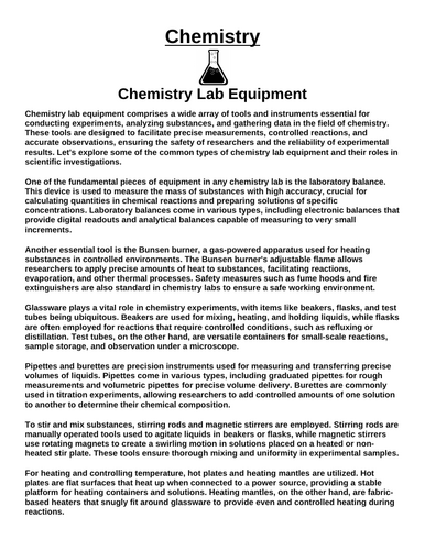 Chemistry: Chemistry Lab Equipment “Article & Questions” Assignment ...