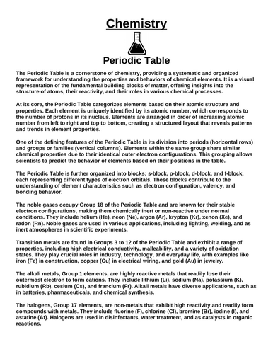 Chemistry: Periodic Table “Article & Questions” Assignment | Teaching ...