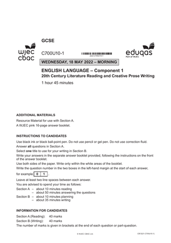 Eduqas English Language Component 1 Models | Teaching Resources
