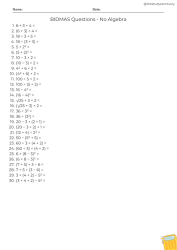 BIDMAS/BODMAS Worksheet | Teaching Resources
