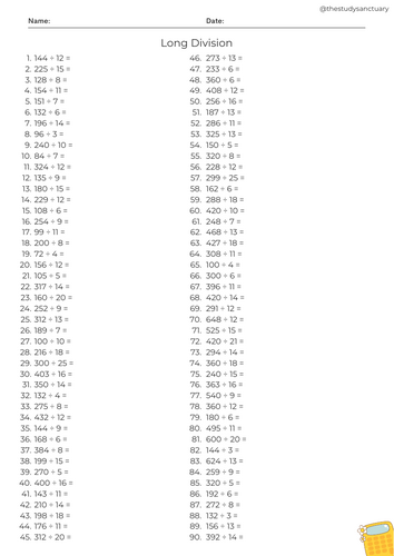 Long Division Worksheet | Teaching Resources