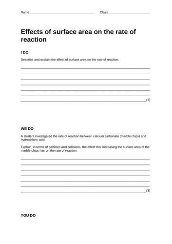 Rate of reaction and surface area - I do, we do, you do | Teaching ...