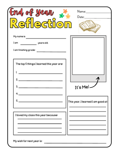 End of The Year Activities : Learning Reflection Activity Worksheet | Teaching Resources