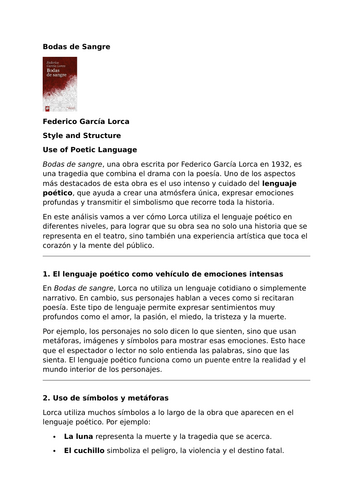 Bodas de Sangre – Federico García Lorca Style and Structure - Use of ...