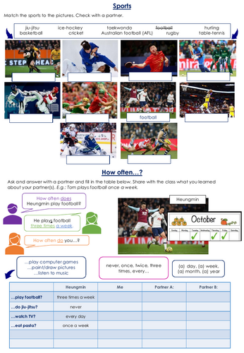 Sports and Daily Habits: A2/B1 ESL Worksheet with Vocabulary, Grammar ...