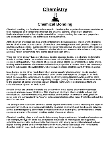 Chemistry: Chemical Bonding “Article & Questions” Assignment | Teaching Resources
