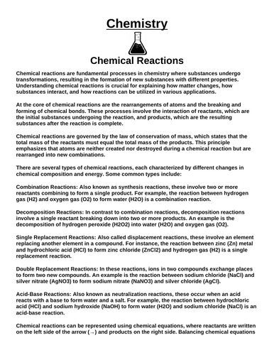 Chemistry: Chemical Reactions “Article & Questions” Assignment | Teaching Resources