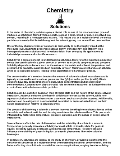 Chemistry: Solutions “Article & Questions” Assignment | Teaching Resources